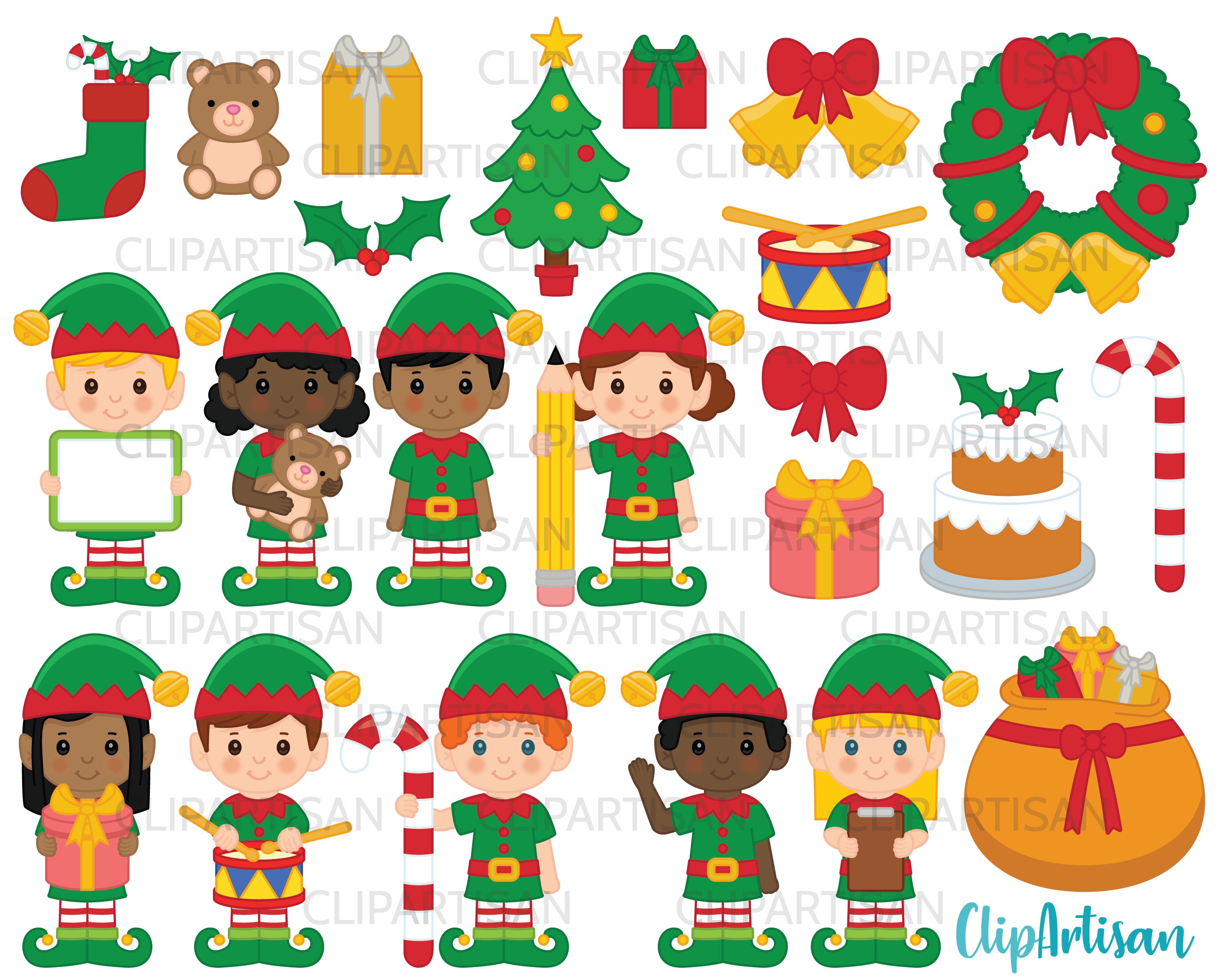 Christmas Elves Clipart Santa's Workshop Elf Clip Art - Etsy New Zealand