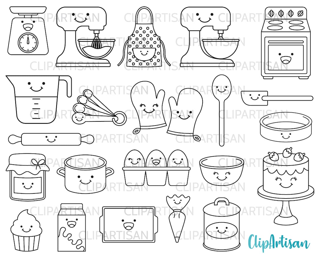 Kawaii Baking Clipart , Cute Kitchen Cooking Clip Art Set, Digital ...