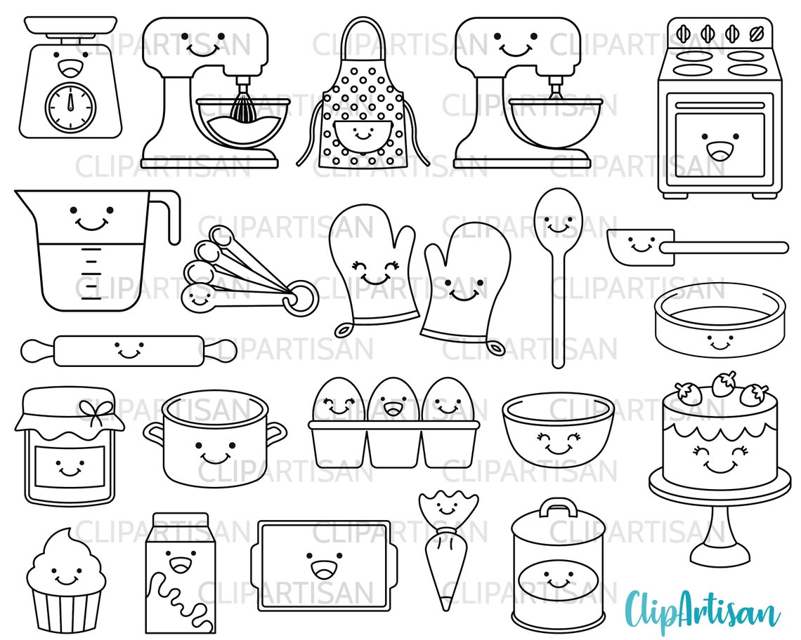 Kawaii Baking Clipart Cute Kitchen Cooking Clip Art Set | Etsy