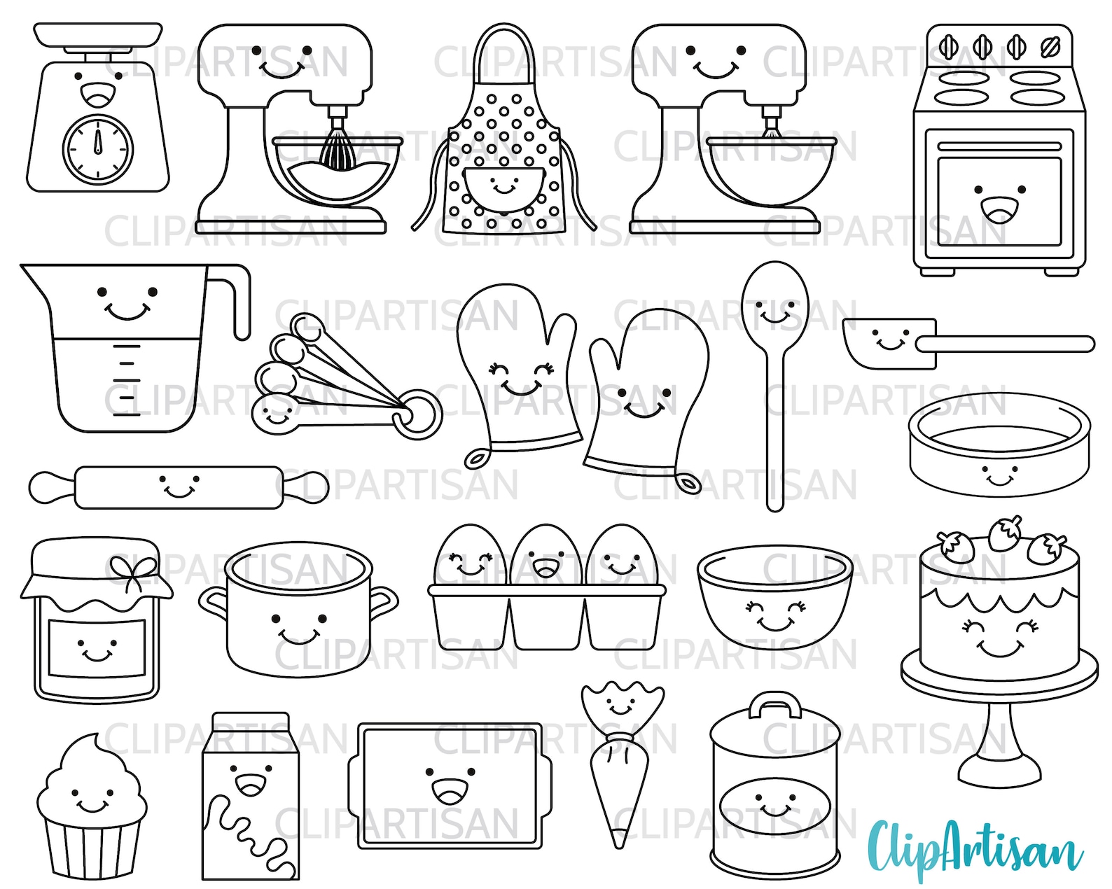 Kawaii Baking Clipart Cute Kitchen Cooking Clip Art Set | Etsy