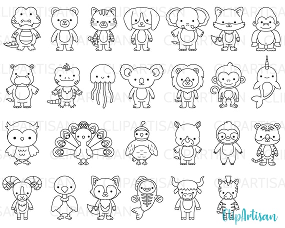 Animals A to Z Clipart Animal Alphabet Digital Stamps Cute - Etsy