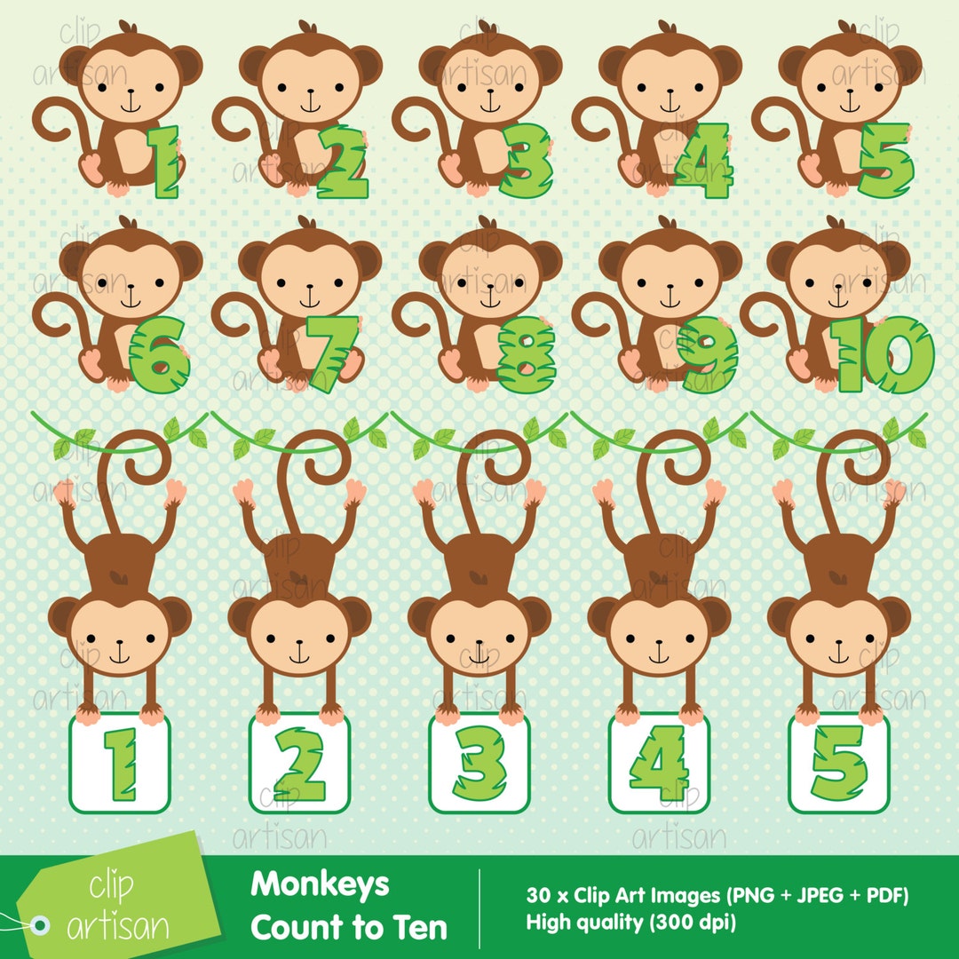 Monkey Numbers / Numbers 1 to 10 Clipart - Etsy