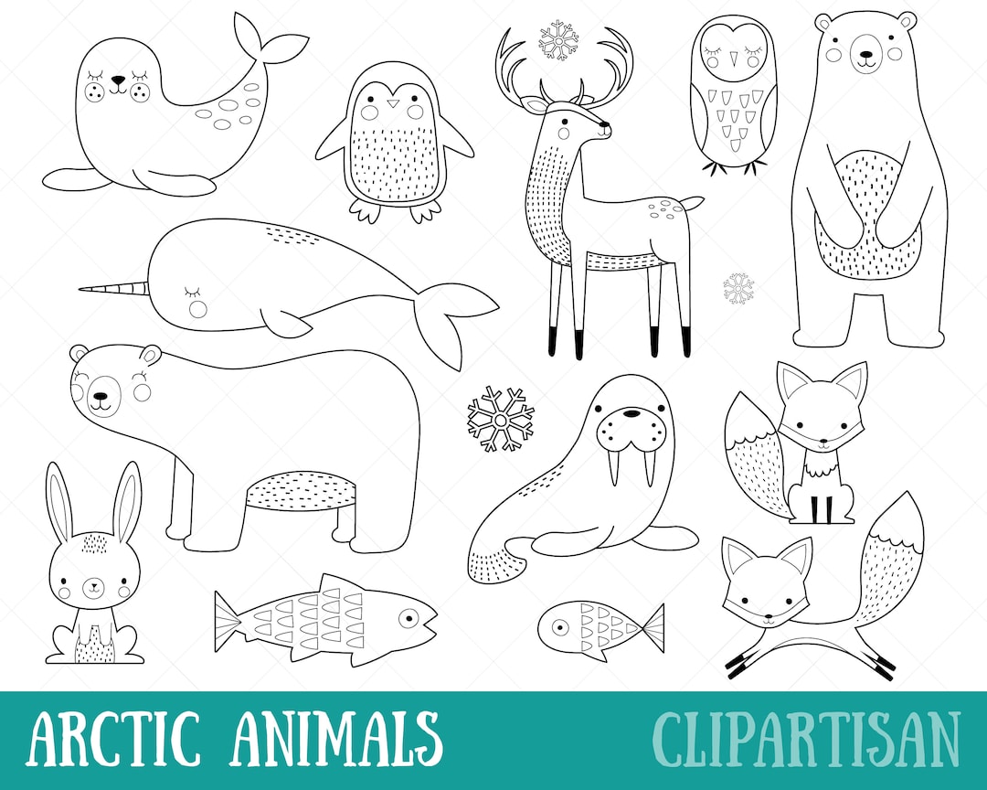 Arctic Animals Black And White Clipart