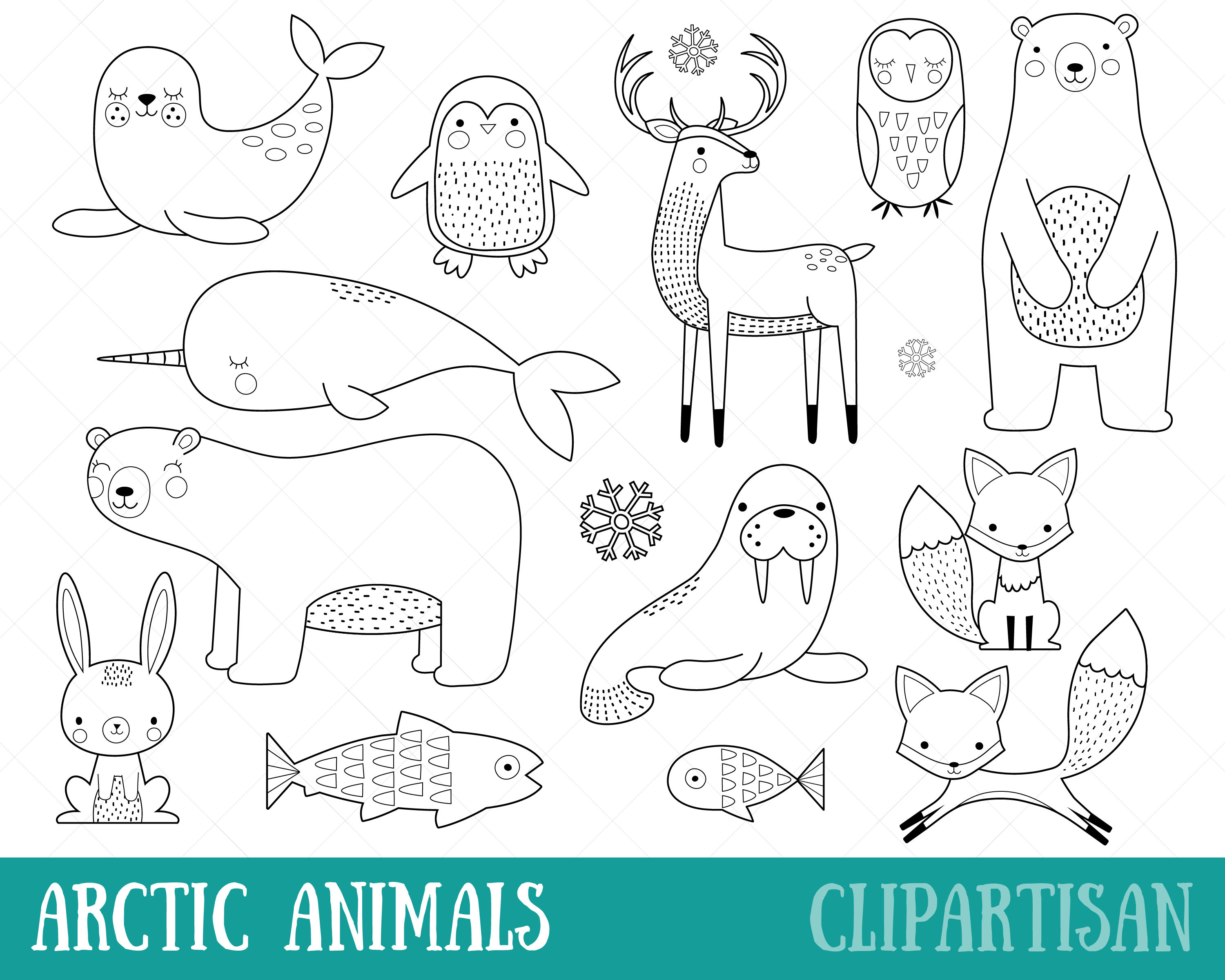 Winter Animals Clipart Black And White