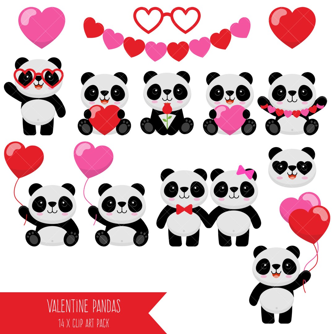 Valentine Pandas Clipart / Panda Babies Clip Art - Etsy
