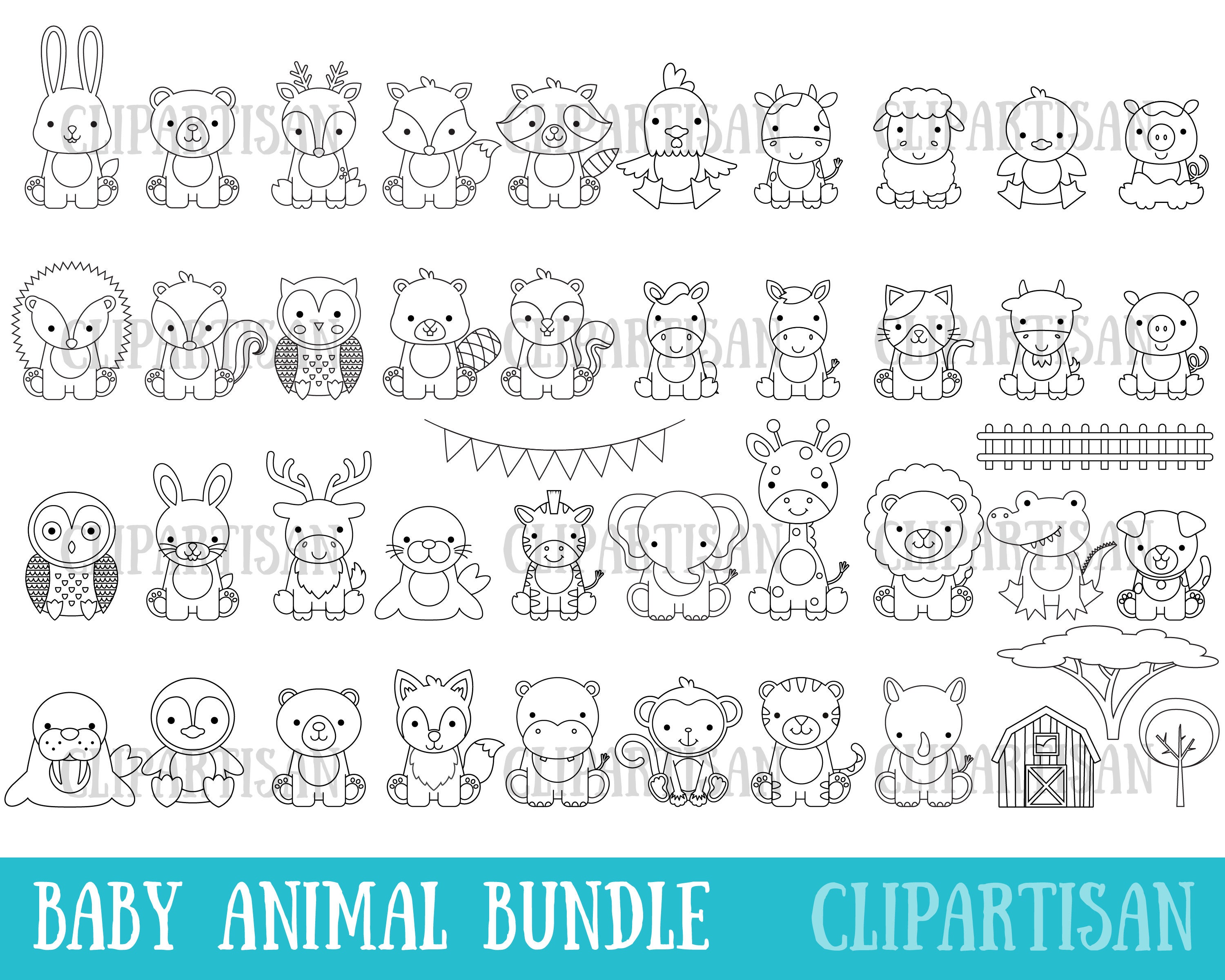 Baby Animal Bundle Digital Stamps Safari Animals Woodland - Etsy