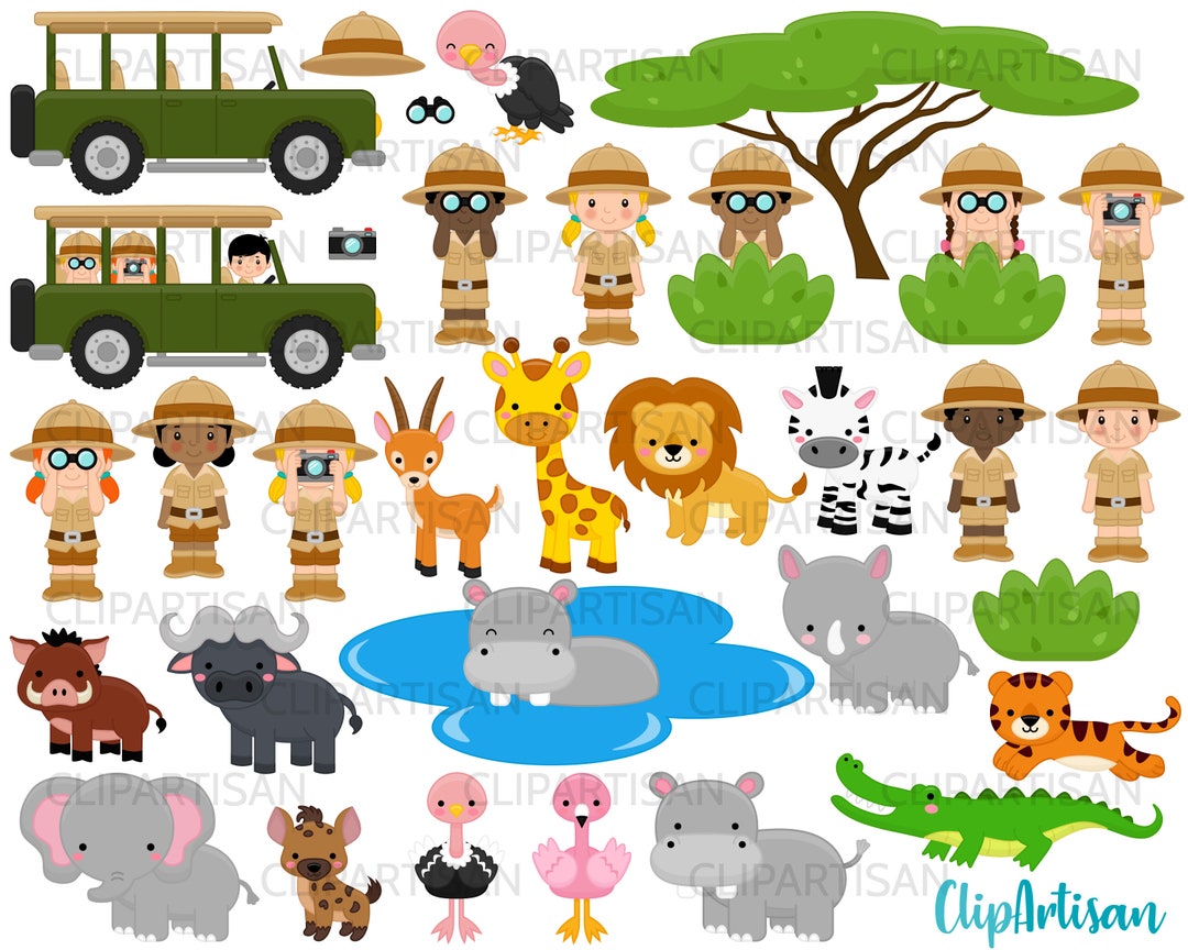 Safari Clipart, African Safari Tour, Cute Jungle Animals, Instant ...