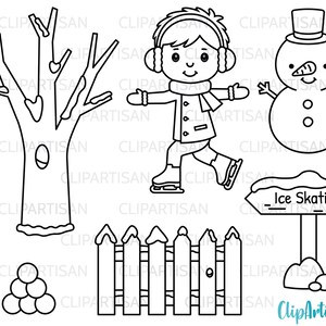 Winter Kids Digital Stamp, Snow Day, Christmas, Build a Snowman, Skiing ...