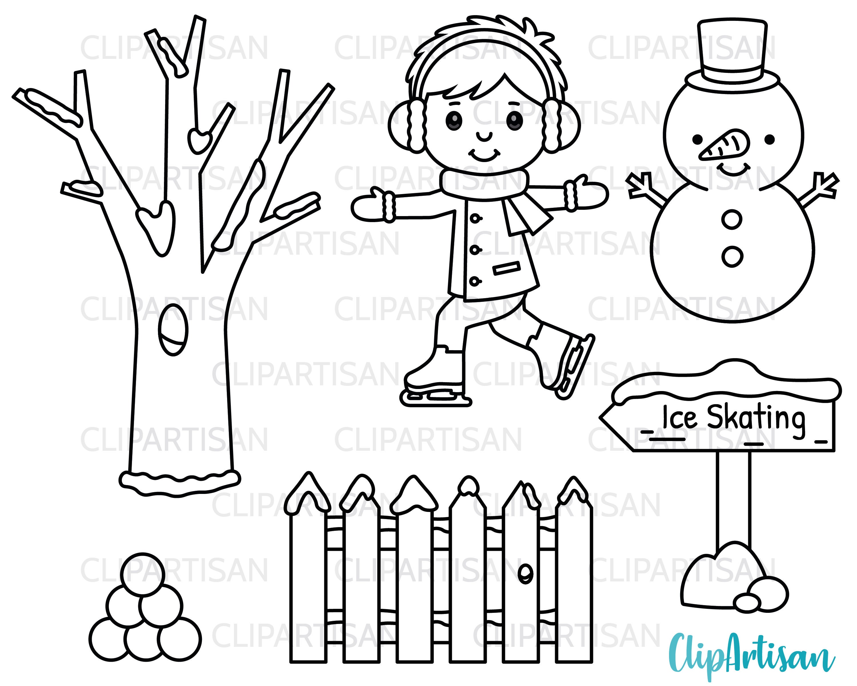 Winter Kids Digital Stamp, Snow Day, Christmas, Build a Snowman, Skiing ...