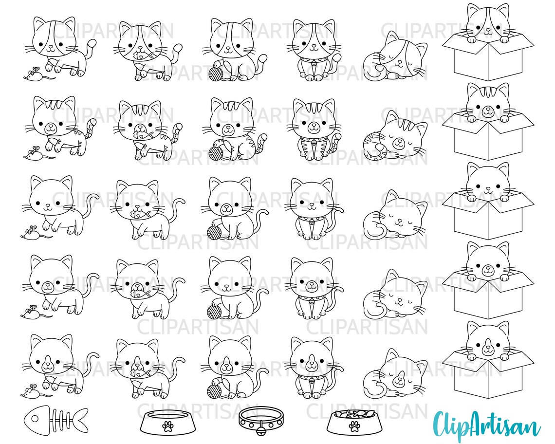 Kittens Clipart Cute Kitty Cats Kitties Pets Graphics Digital - Etsy