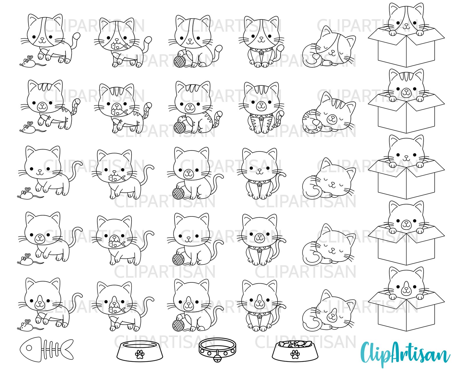 Kittens Clipart Cute Kitty Cats Kitties Pets Graphics Digital - Etsy