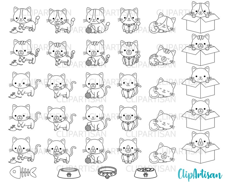 Kittens Clipart Cute Kitty Cats Kitties Pets Graphics Digital - Etsy