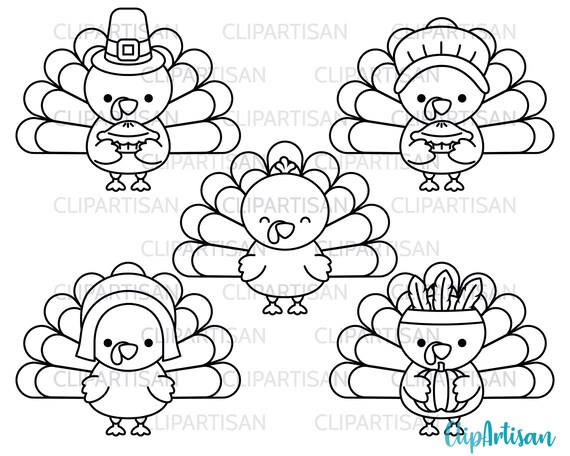 Turkey Day Clipart Thanksgiving Turkeys Digital Stamp - Etsy