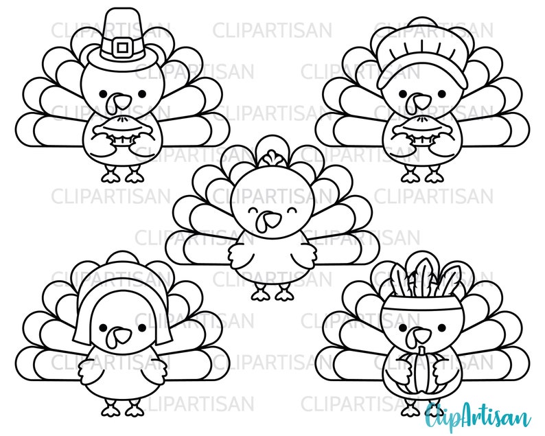 Turkey Day Clipart Thanksgiving Turkeys Digital Stamp - Etsy