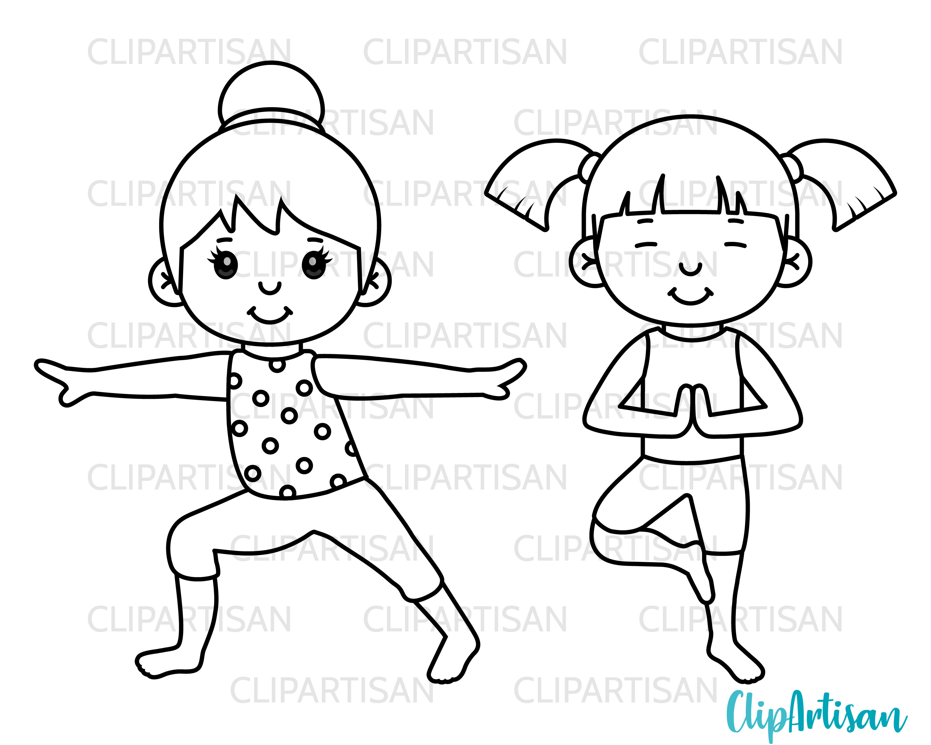 Yoga Digital Stamps Yoga Girls Yoga Kids Clipart Yoga | Etsy