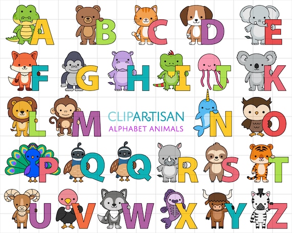 Animals of the Alphabet Clipart A to Z Animals Svg Digital - Etsy UK
