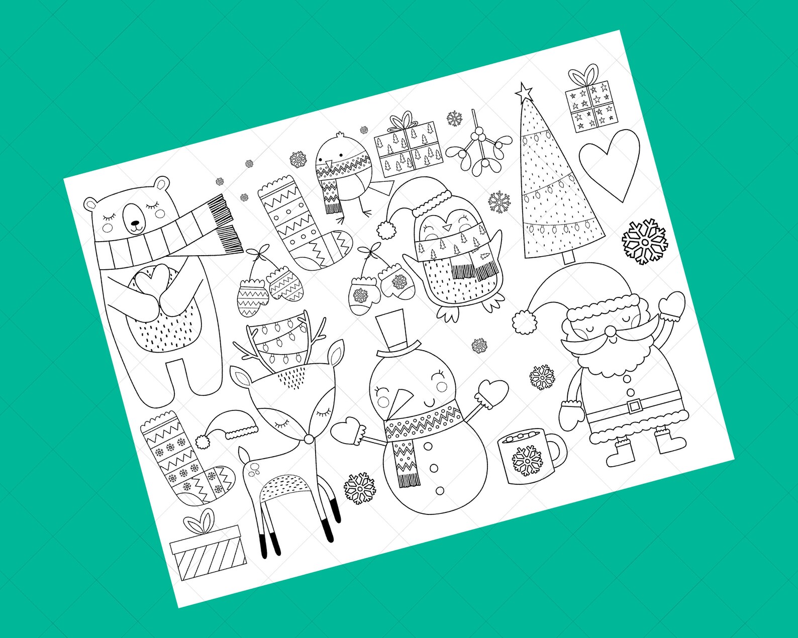 Christmas Clipart Digital Stamps Christmas Coloring Page | Etsy