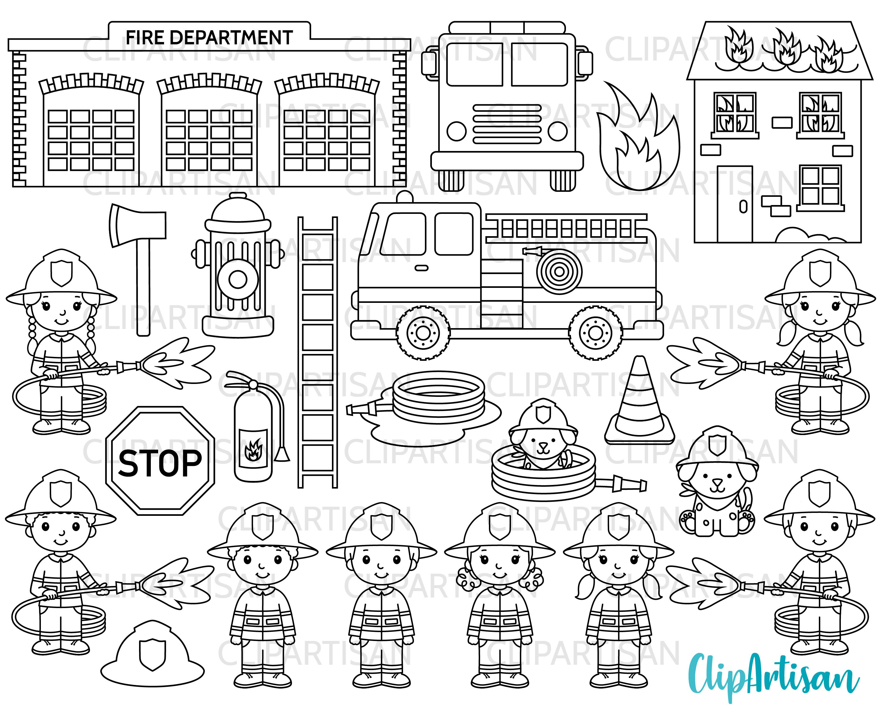 Firefighter Digital Stamps Fire Fighter Clip Art Fireman - Etsy