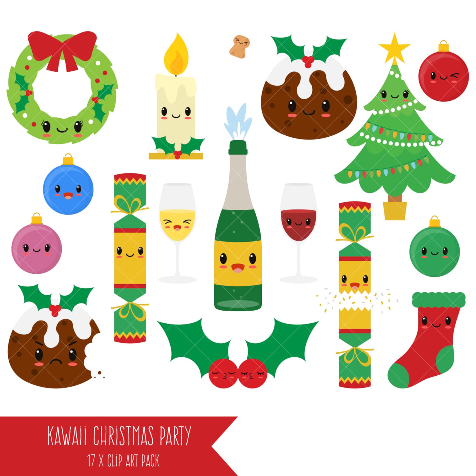 Kawaii Christmas Clipart / Party Clip Art - Etsy