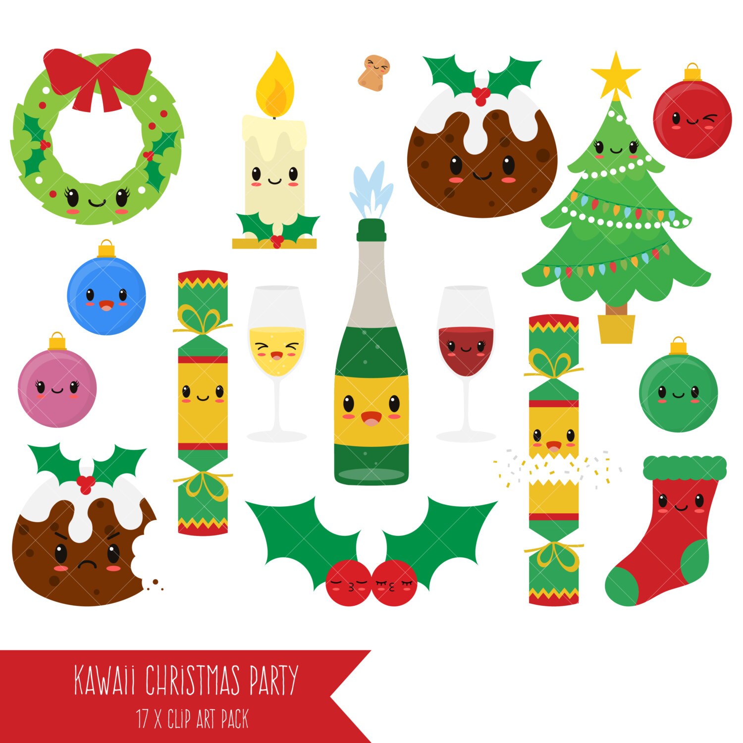 Kawaii Christmas Clipart / Party Clip Art | Etsy