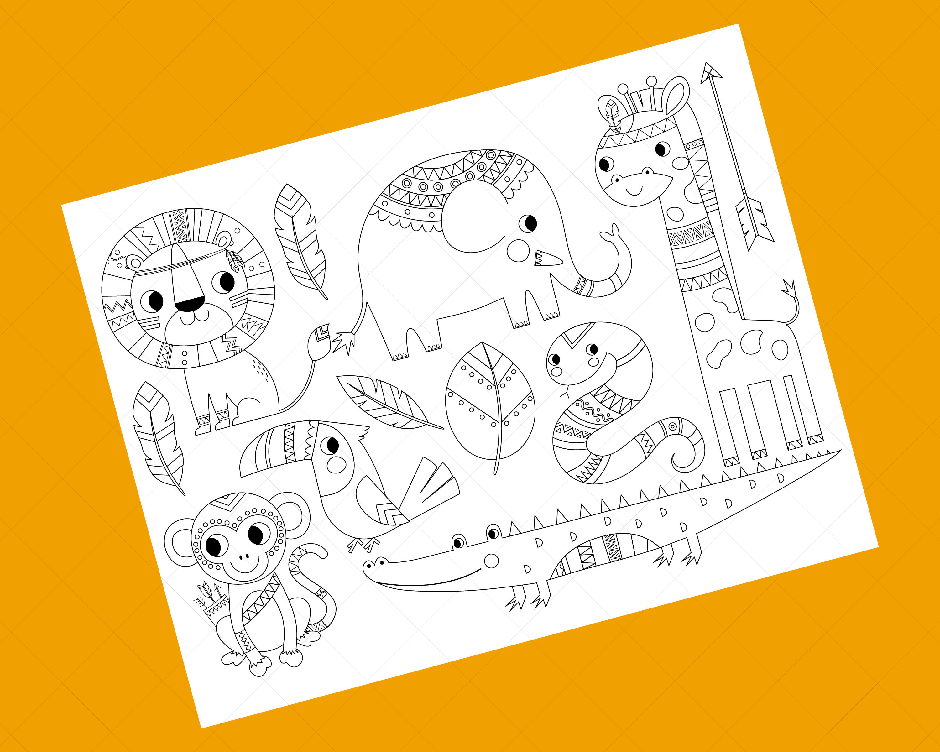 Tribal Safari Animals Clipart | African Animals Digital Stamp | Line ...