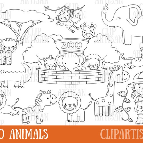 Baby Safari Animals Digital Stamps Outlines Line Art - Etsy