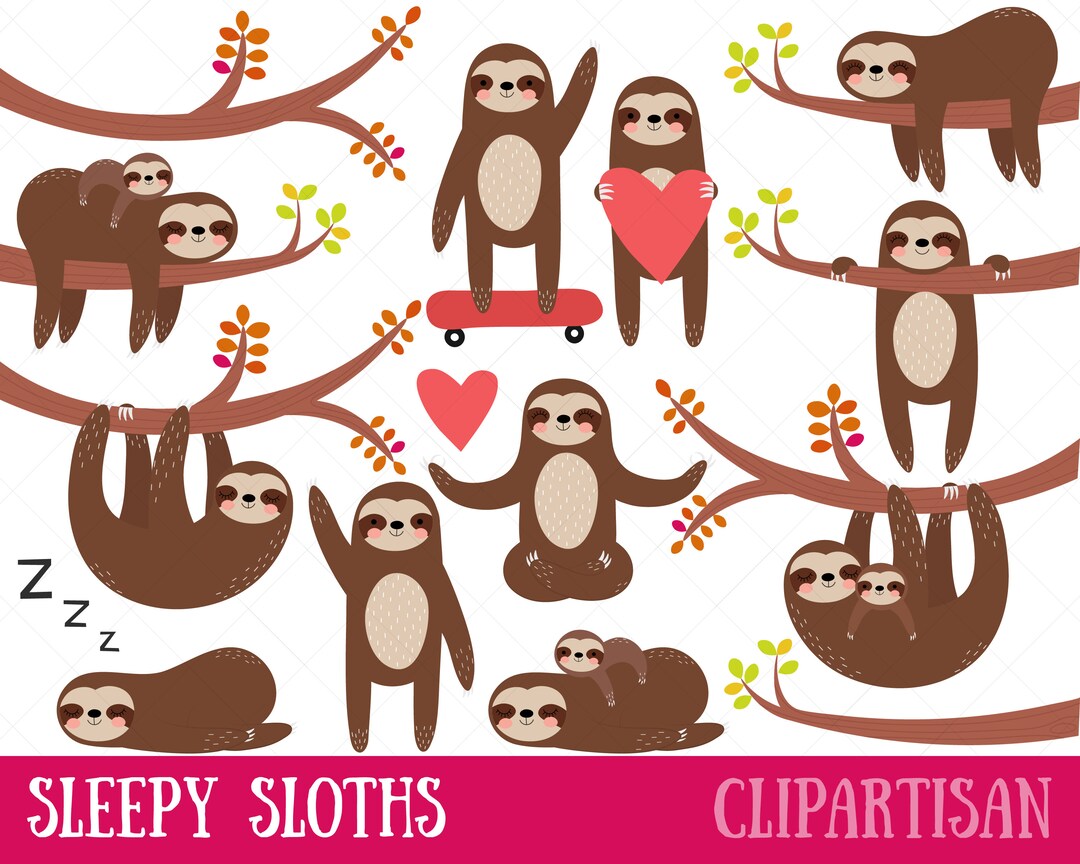 Sloth Clipart | Cute Sloth Clip Art - Etsy