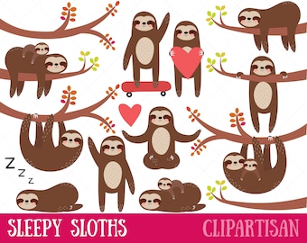 Hand Drawn Sloth Clip Art, Cute Sloth Clipart, Cute Sloth Digital Stamp ...