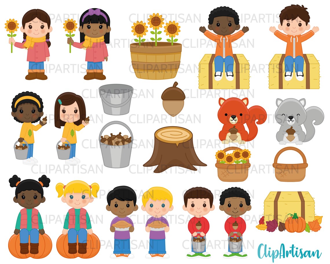 Autumn Kids Clipart Fall Clip Art PNG Instant Download 0019 | Etsy