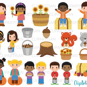 Autumn Kids Clipart, Fall Clip Art, PNG Instant Download 0019 - Etsy