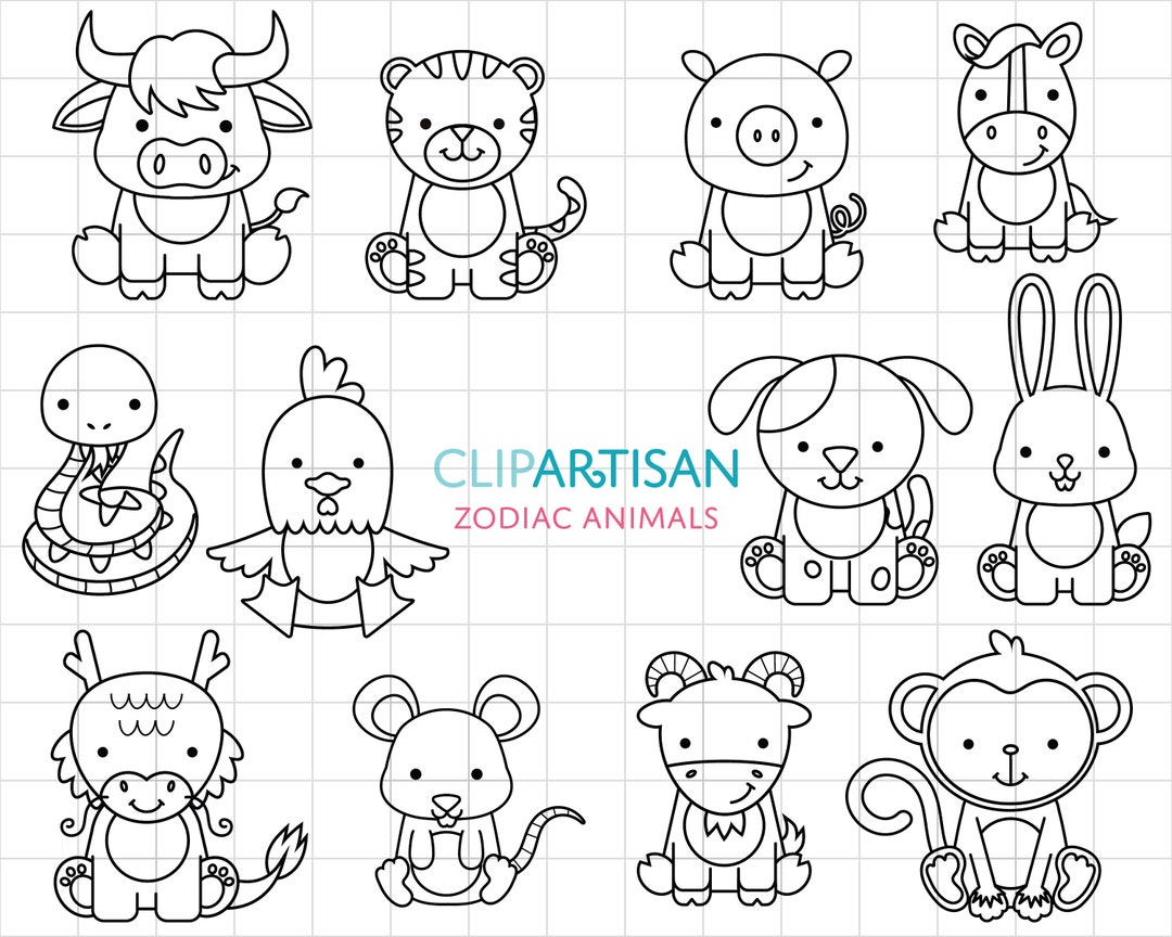 Chinese Zodiac Animals Digital Stamps | Chinese New Year Clip Art - Etsy