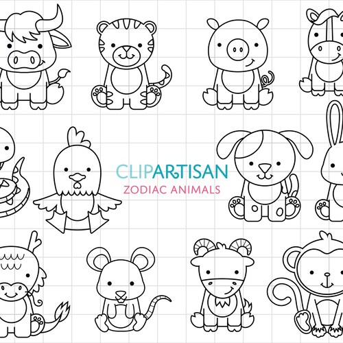 Chinese Zodiac Animals Digital Stamps Chinese New Year Clip - Etsy