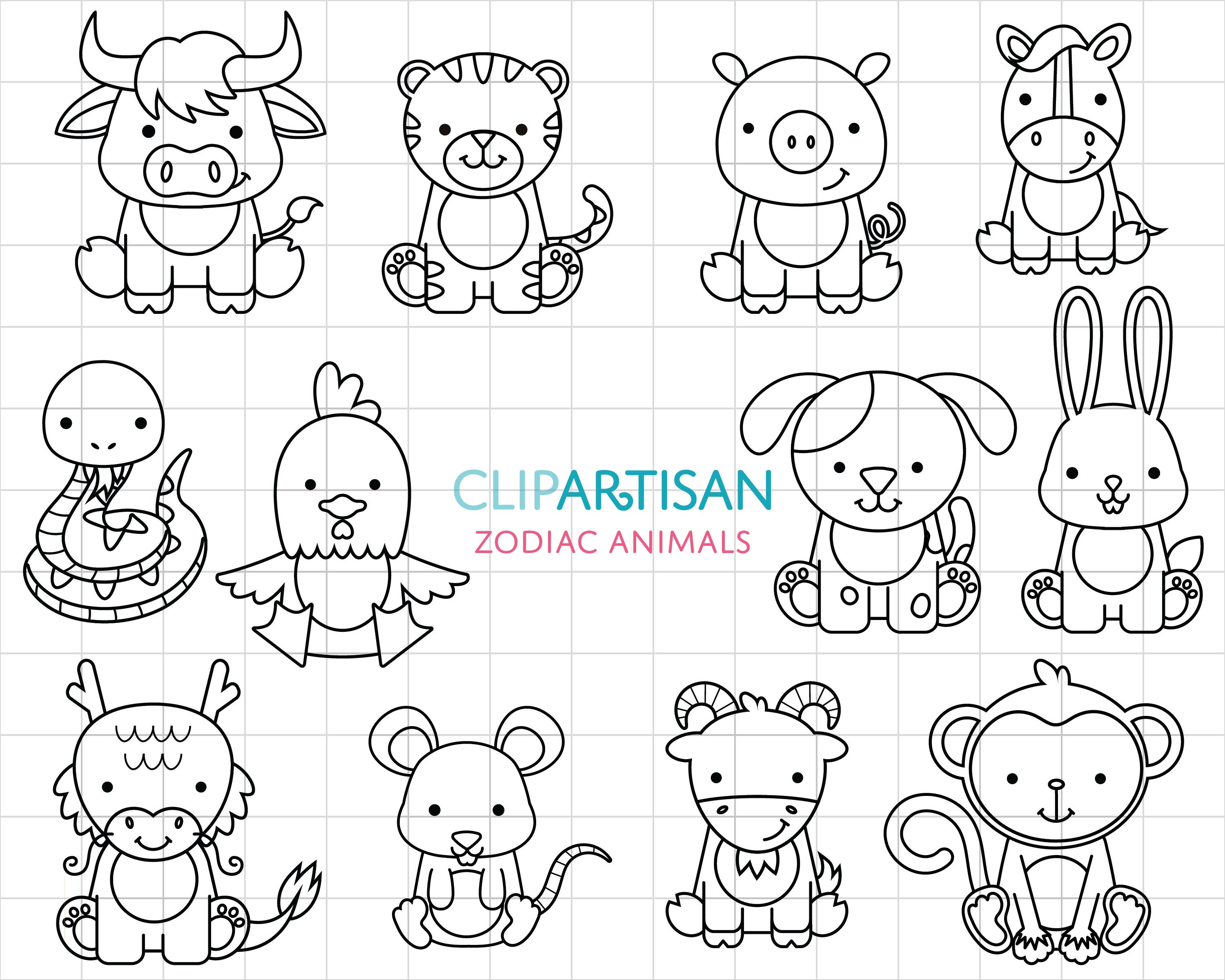 Chinese Zodiac Animals Digital Stamps Chinese New Year Clip - Etsy