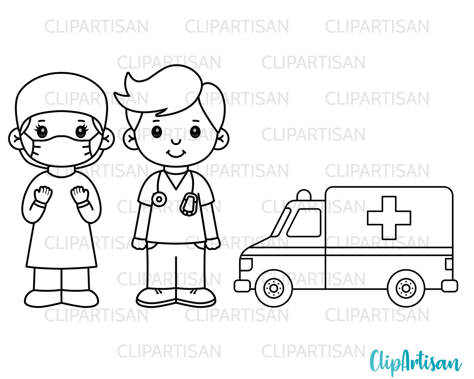 Doctor and Nurse Digital Stamps Hospital Clipart Ambulance - Etsy UK