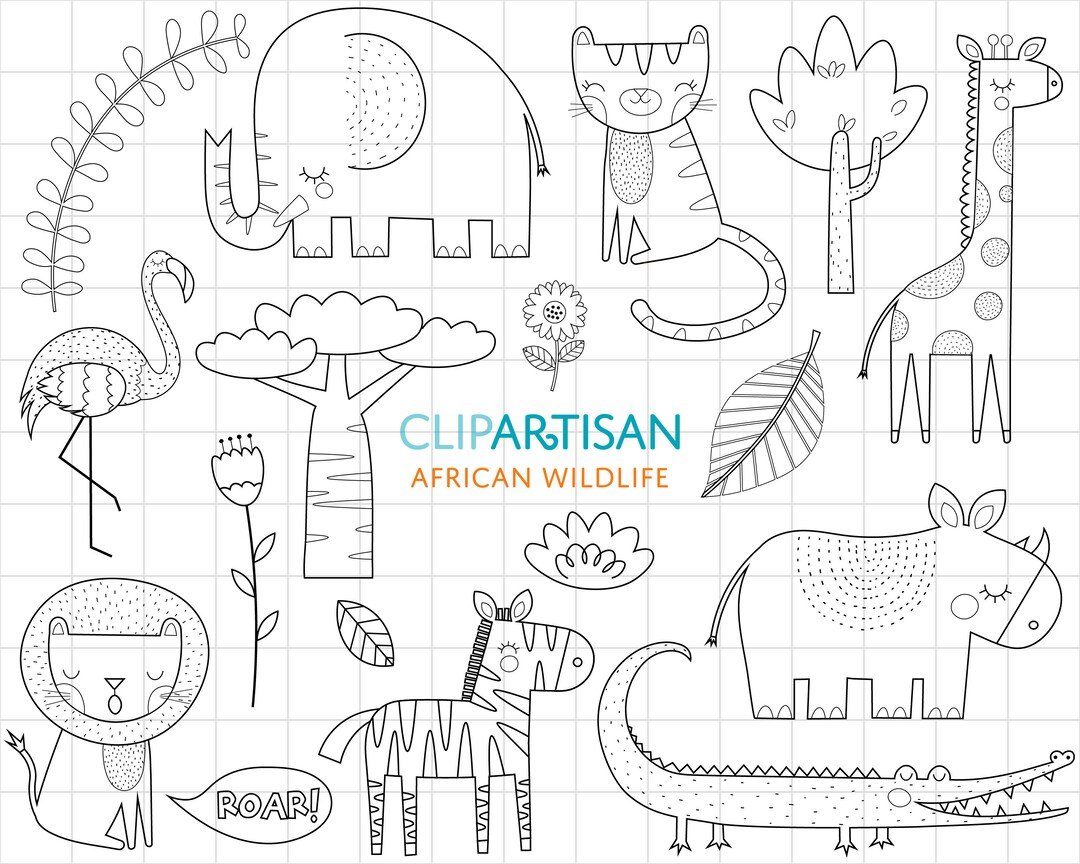 African Animals Digital Stamp, Safari Animals, Wildlife Clip Art ...