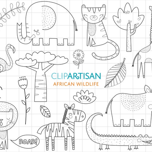 African Animals Digital Stamp Safari Animals Wildlife Clip - Etsy