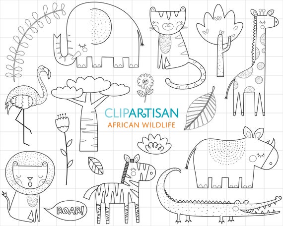 African Animals Digital Stamp Safari Animals Wildlife Clip - Etsy