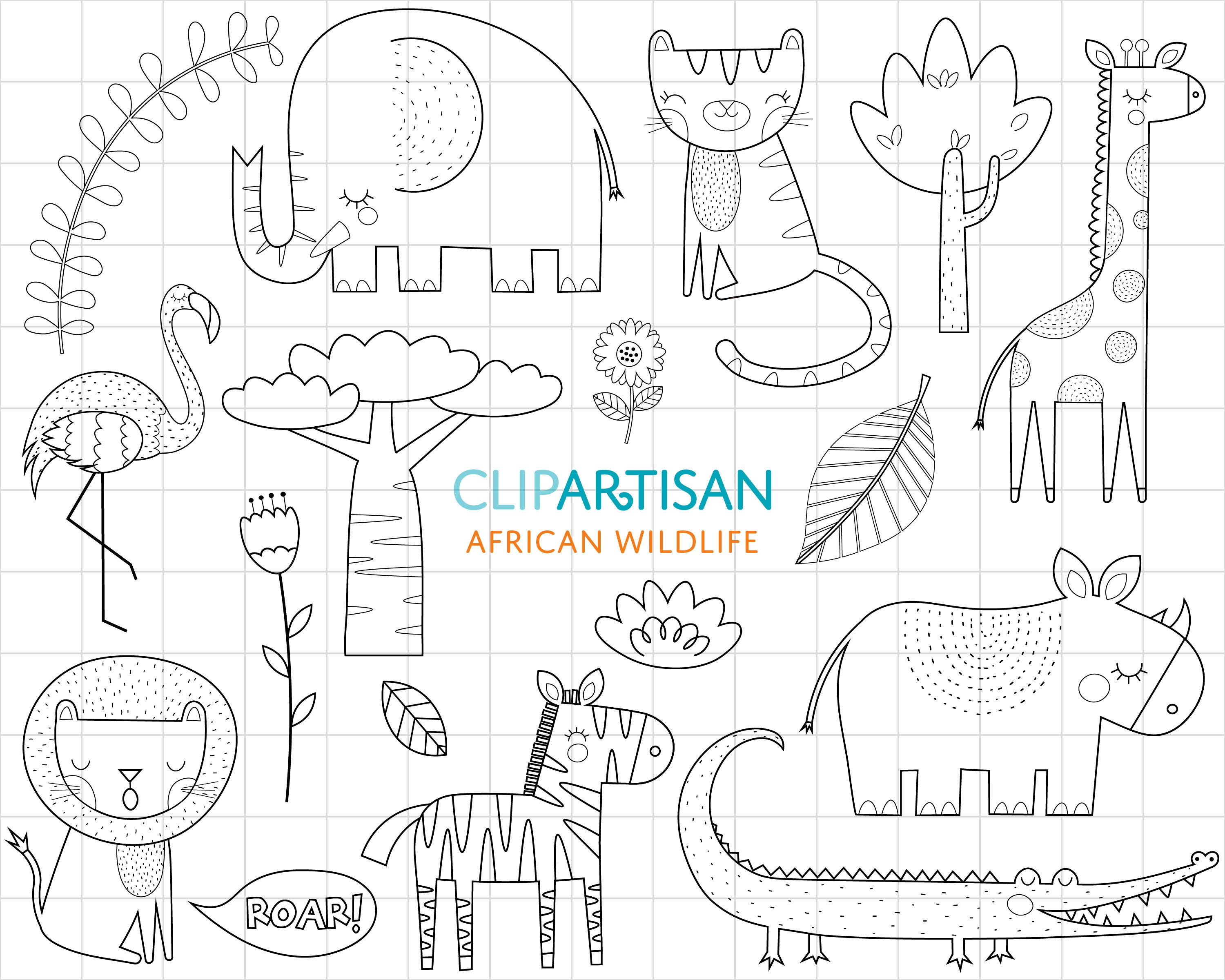 African Animals Digital Stamp Safari Animals Wildlife Clip - Etsy