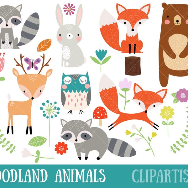 Woodland Animals Clipart - Etsy