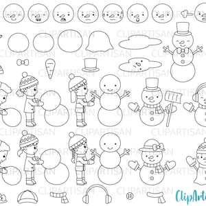 Winter Kids Digital Stamp, Snow Day, Christmas, Build a Snowman, Skiing ...