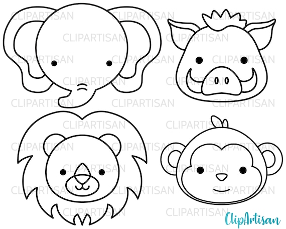 Safari Animals Black And White Clip Art