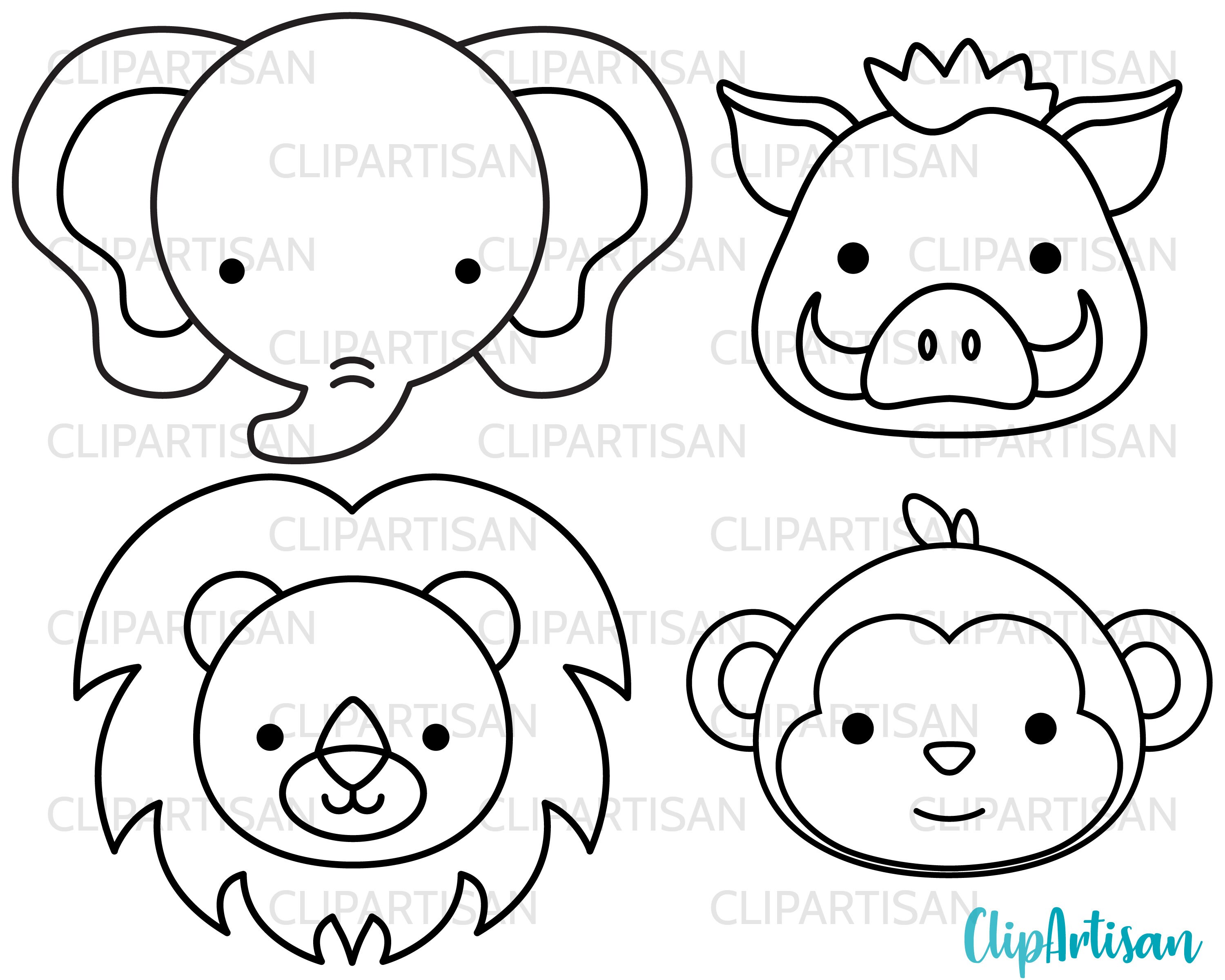 African Animal Faces Digital Stamos Safari Animals Clip Art - Etsy