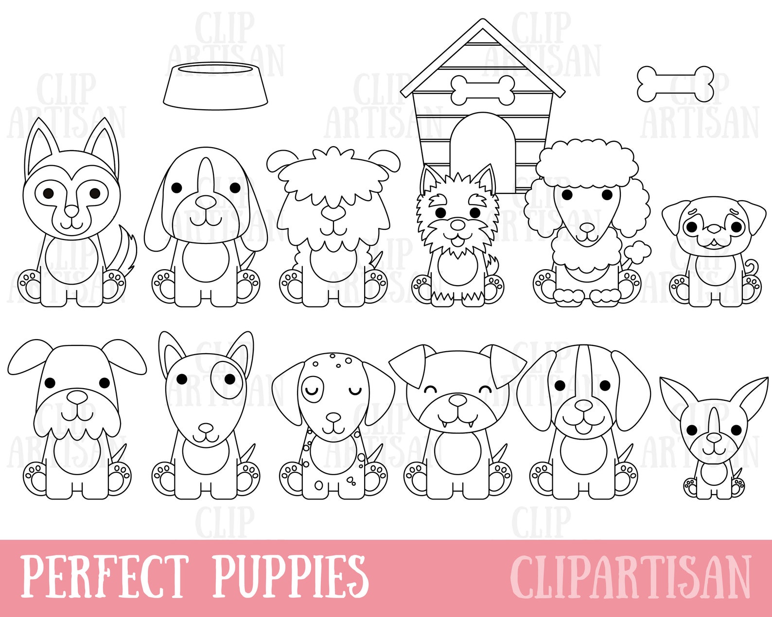 Puppy Dog Digital Stamp Puppies Cute Dogs Clipart | Etsy