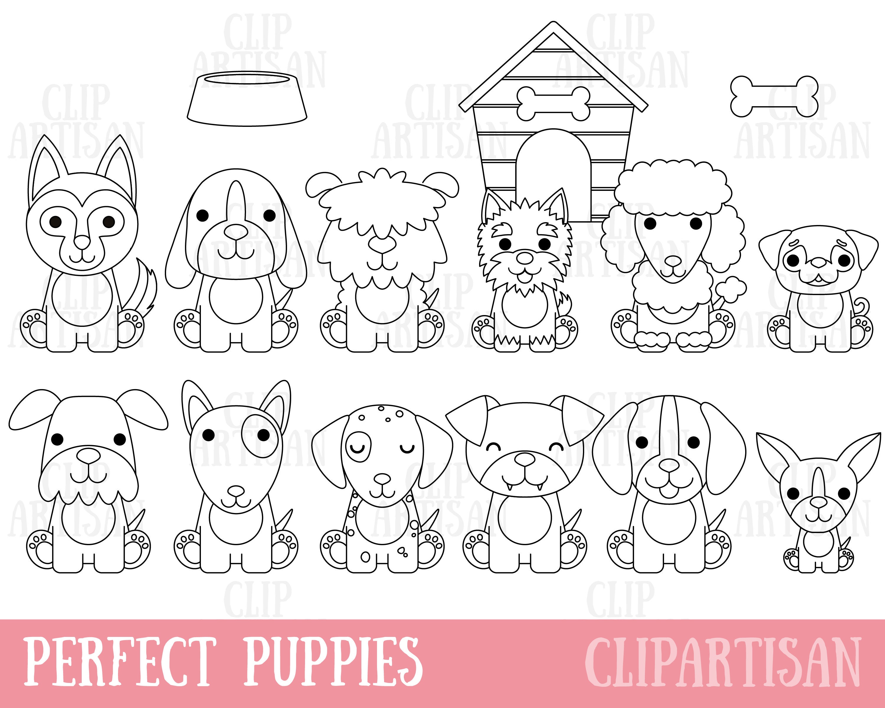 Puppy Dog Digital Stamp Puppies Cute Dogs Clipart | Etsy