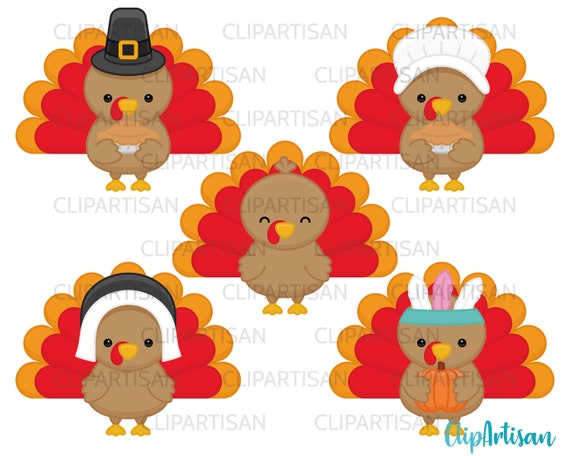 Turkey Day Clipart Thanksgiving Turkeys Pumpkins Autumn PNG - Etsy