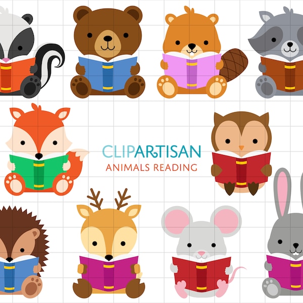 Animals Reading a Book Clipart - Etsy