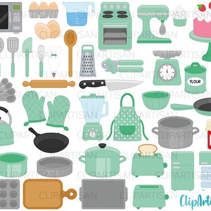 Retro Baking Clipart, Vintage Baking, Kitchen, Cooking, Pink and Green ...