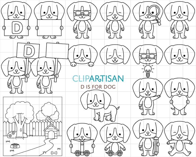 Dog Clipart Digital Stamps Cute Dogs Holding Signs Dog - Etsy