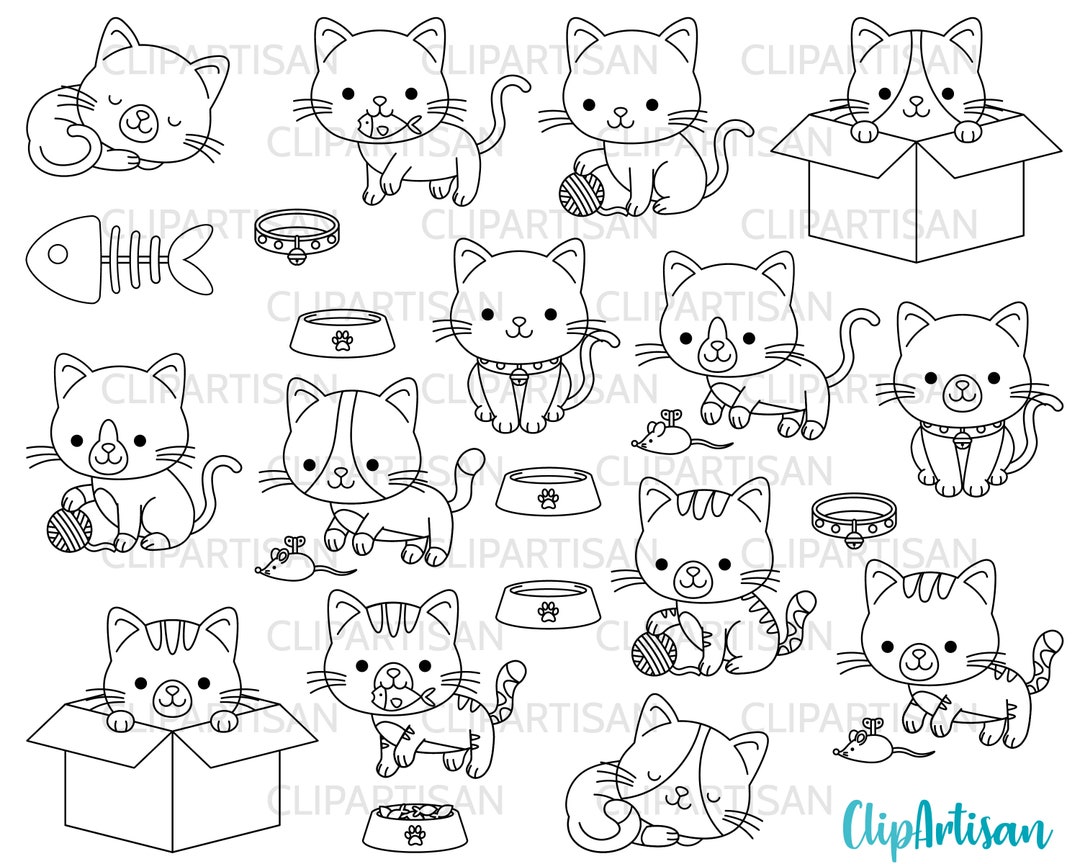 Kittens Clipart Cute Kitty Cats Kitties Pets Graphics Digital Stamps ...
