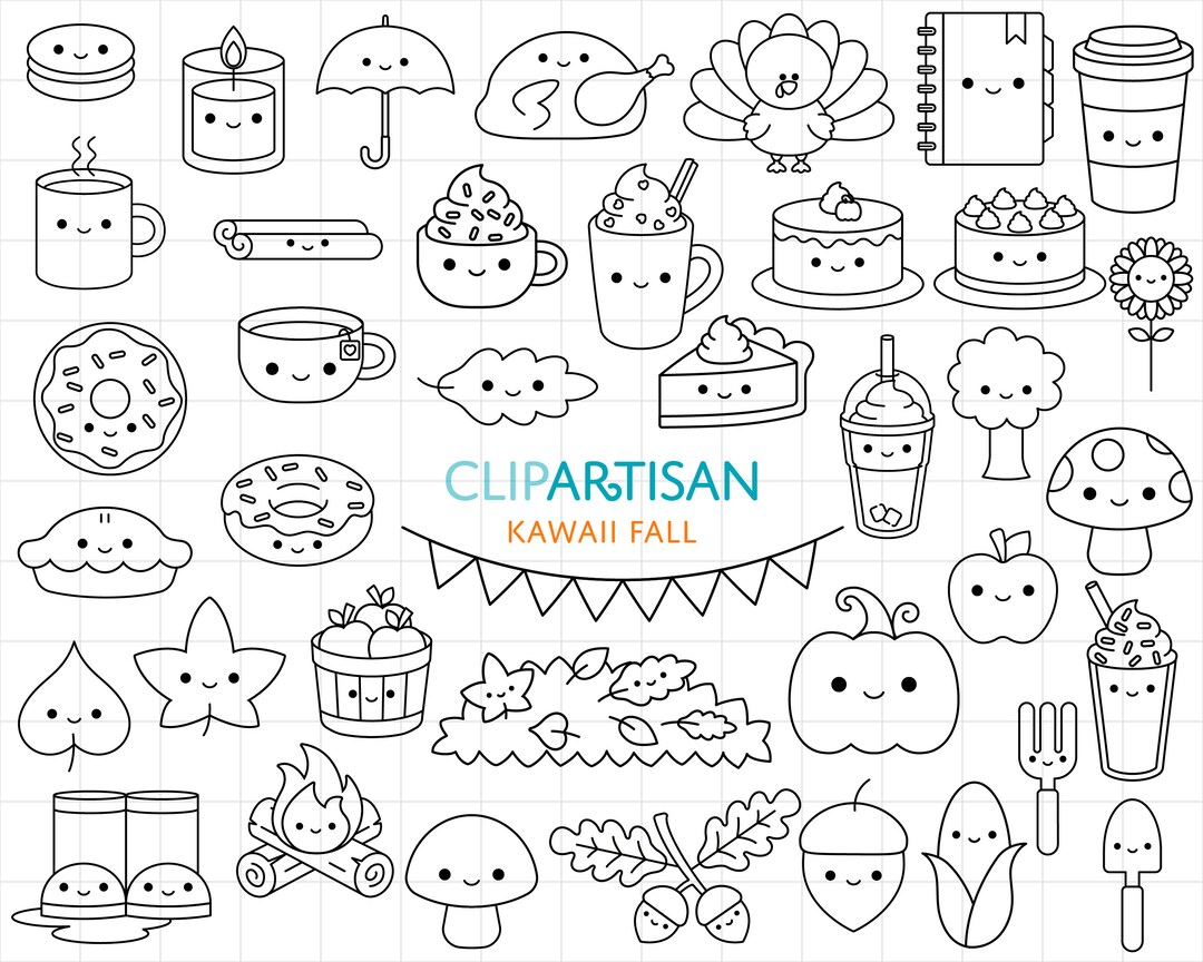 Kawaii Fall Autumn Clip Art, Digital Stamps, Pumpkin Spice Latte ...